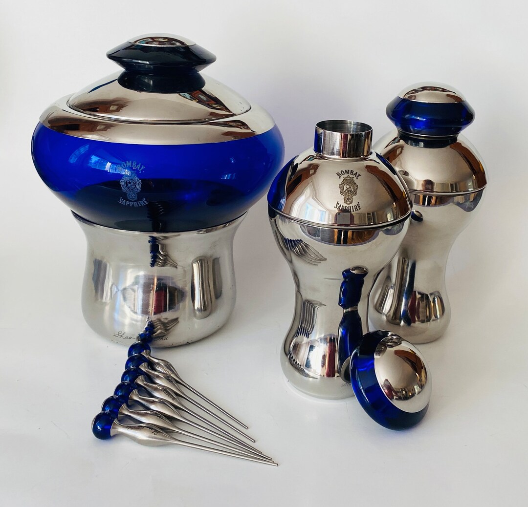 Designer Bombay Sapphire Ice Bucket in Chrome and Cobalt Blue Glass ...
