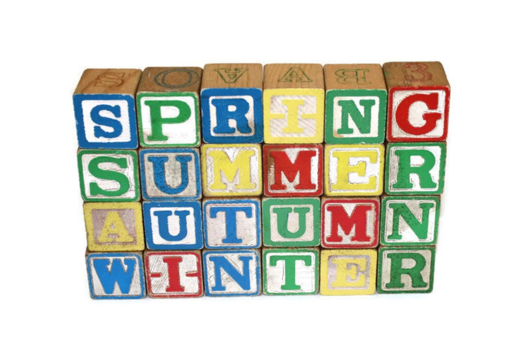 Vintage Seasonal Wooden Alphabet Blocks by Halsam -- Spring Summer ...