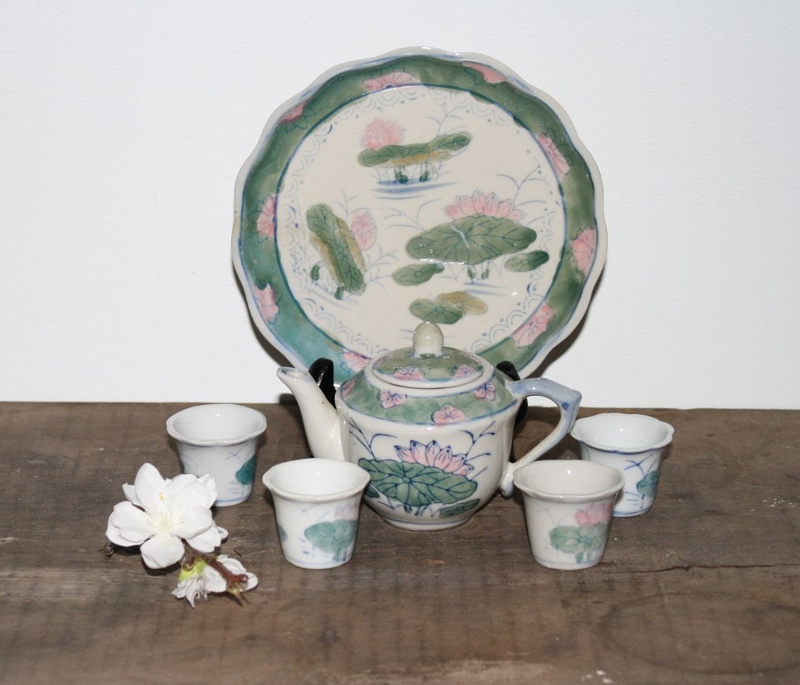 Seven Piece Child's Porcelain Lotus Flower Tea Set With - Etsy