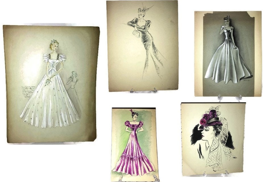 1940s Fashion Sketch Two Women Gadabout Vintage