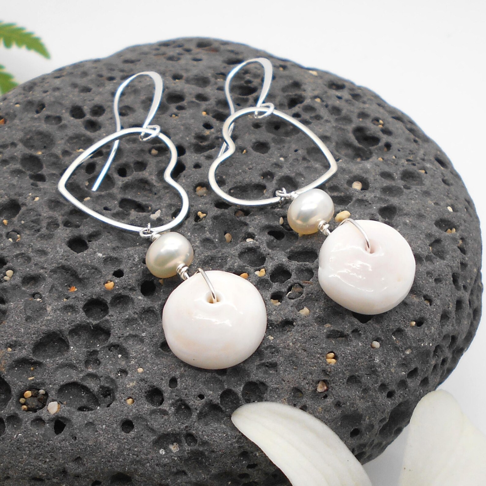 Puka Shell Earrings Heart Earrings Dangle Earrings Beach - Etsy