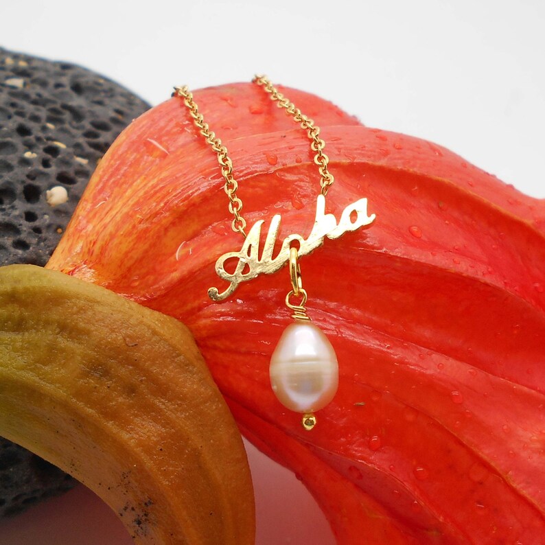 Beach Jewelry Aloha and Pink Pearl Necklace Beach Jewelry | Etsy