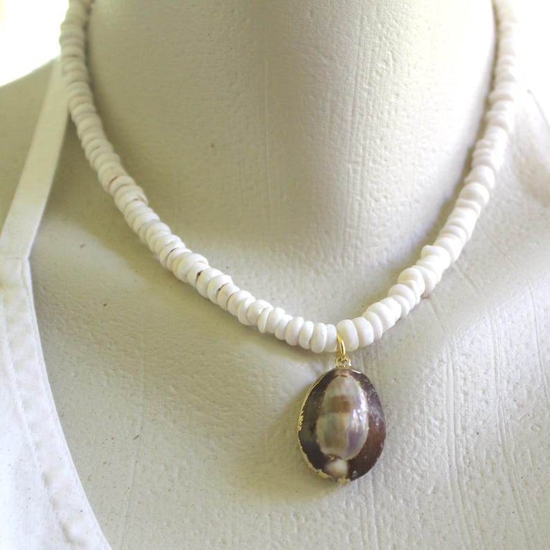 Puka Shell Necklace Puka Shell Necklace with Cowrie Pendant | Etsy