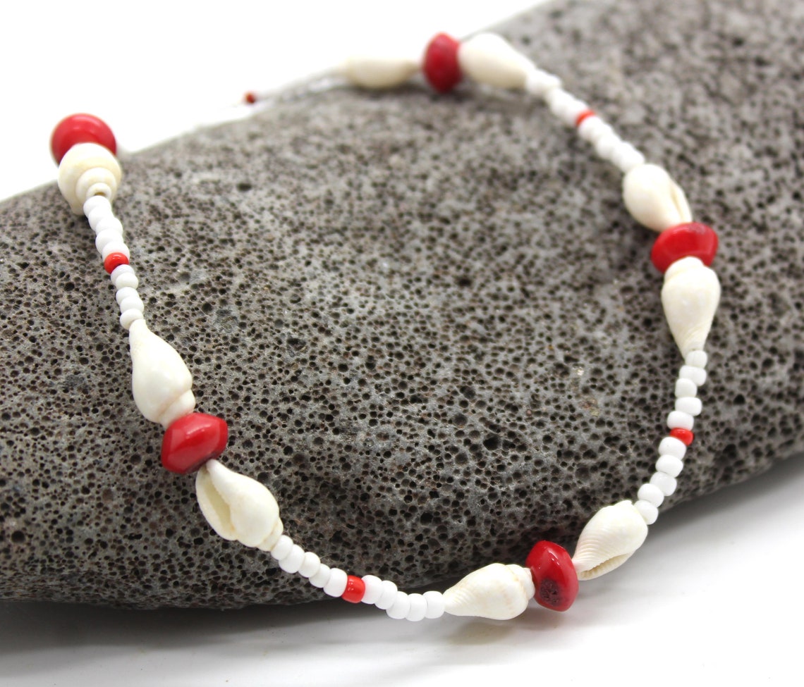 Red Coral and Sea Shell Anklet Beachy Anklet Beach Jewelry | Etsy