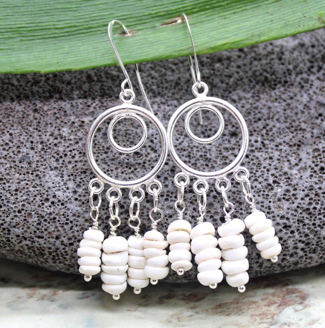 Puka Shell Dangle Earrings Chandelier Earrings Beach | Etsy