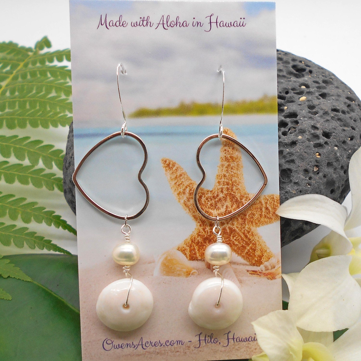 Puka Shell Earrings Heart Earrings Dangle Earrings Beach | Etsy