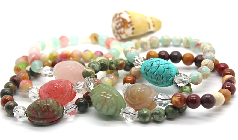 Turtle Shell Gemstone Bracelet Beach Jewelry Stretch | Etsy