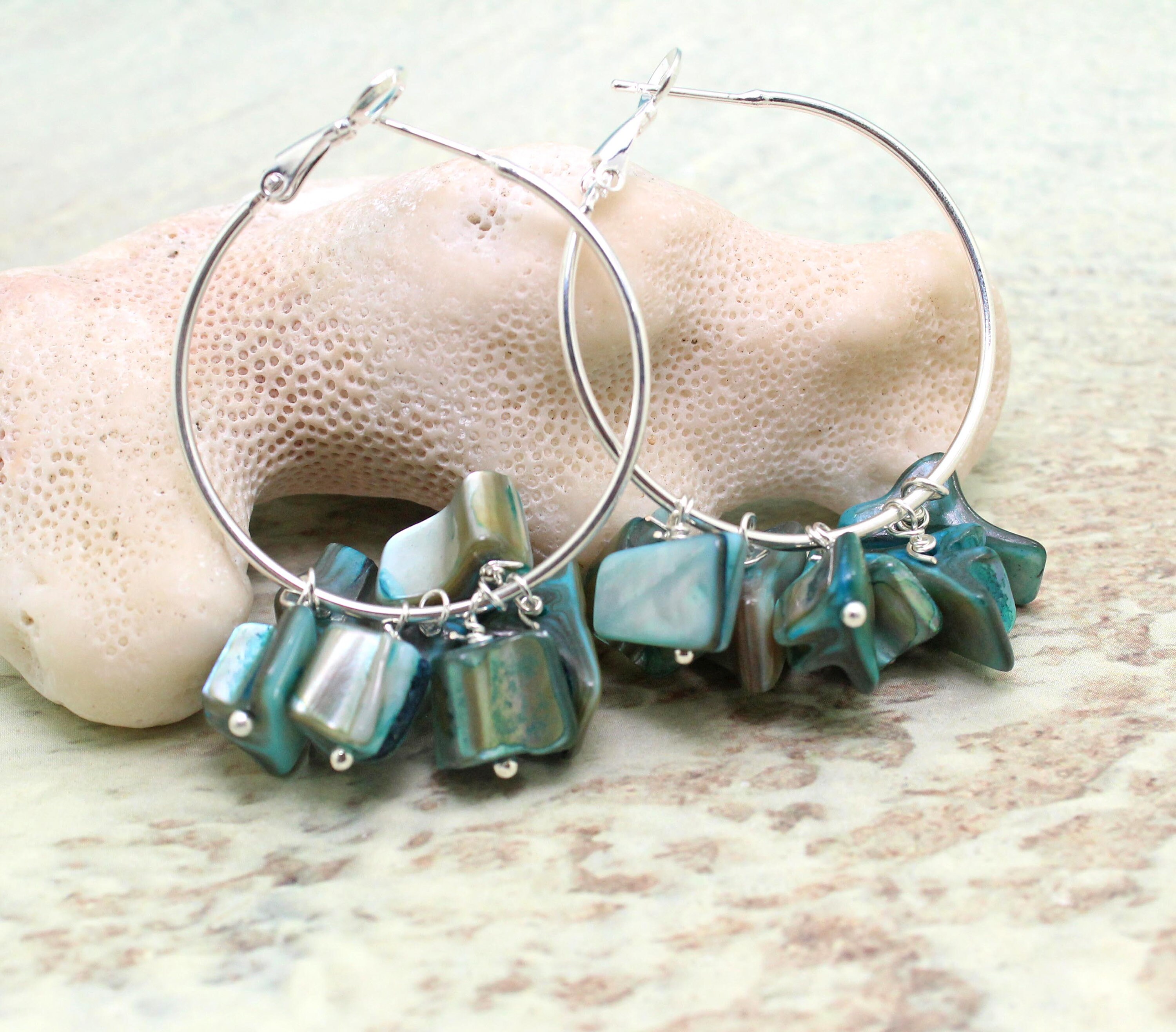 Sea Shell Hoop Earrings Mother of Pearl Earrings Earrings | Etsy