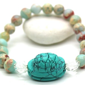Turtle Shell Gemstone Bracelet Beach Jewelry Stretch - Etsy