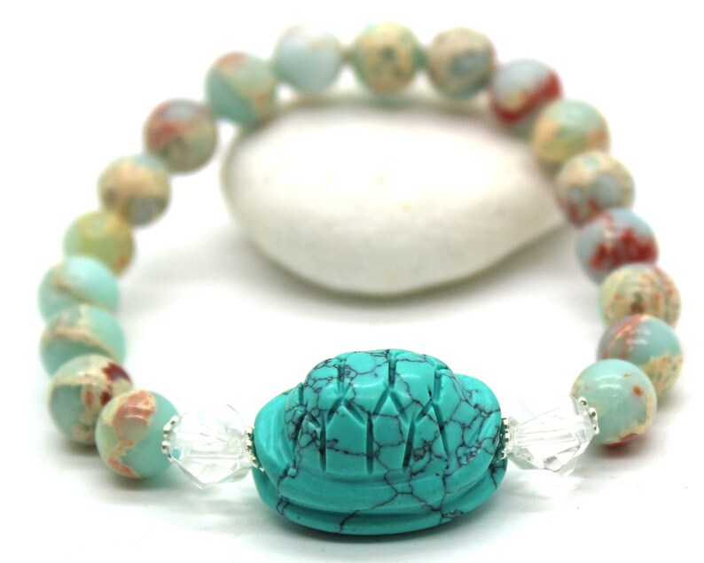 Turtle Shell Gemstone Bracelet Beach Jewelry Stretch | Etsy