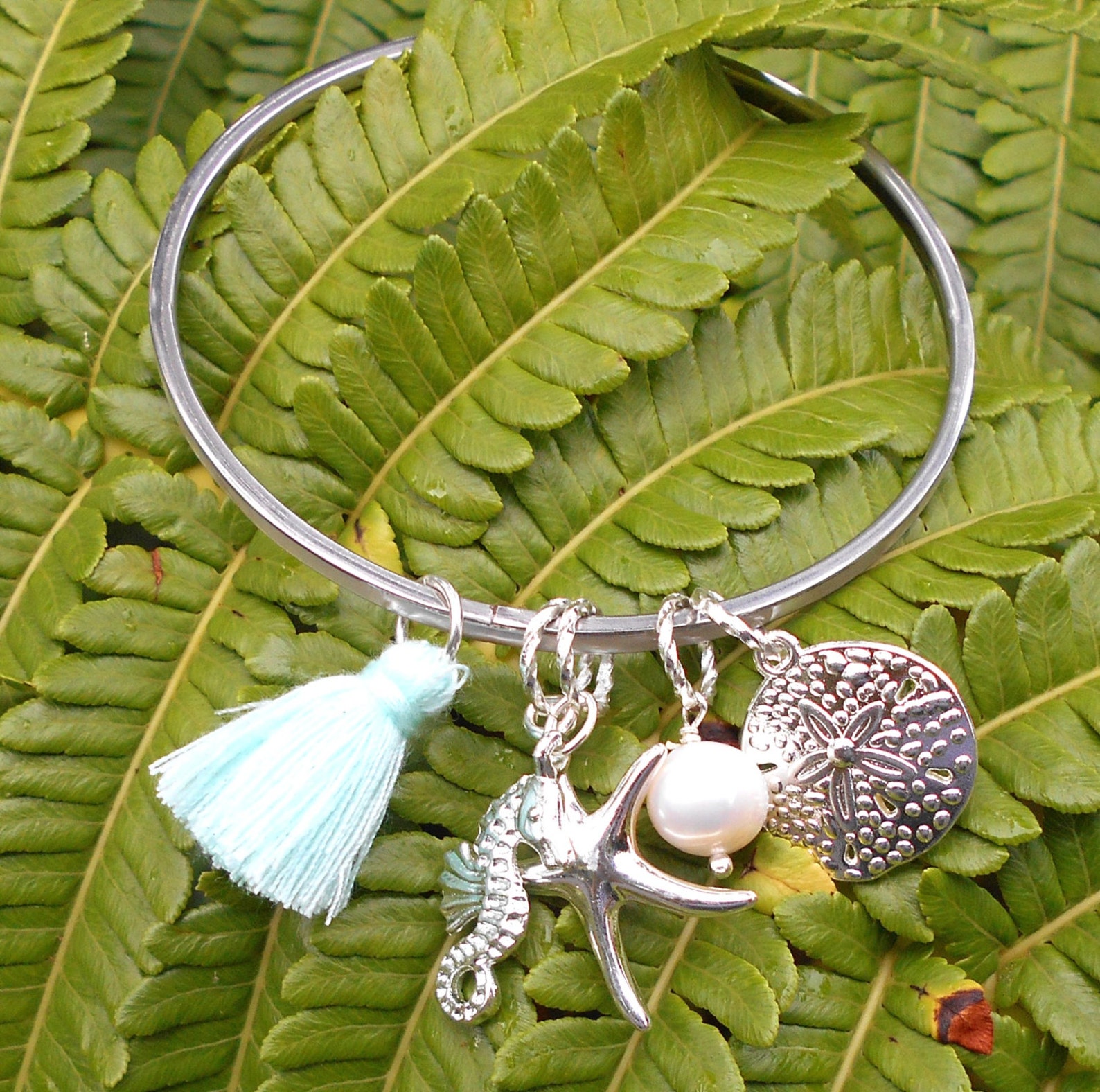 Silver Bangle Mother of Pearl Bangle With Sterling Beach | Etsy