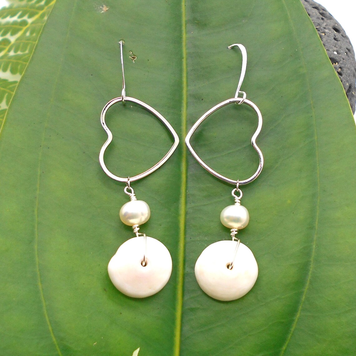 Puka Shell Earrings Heart Earrings Dangle Earrings Beach - Etsy