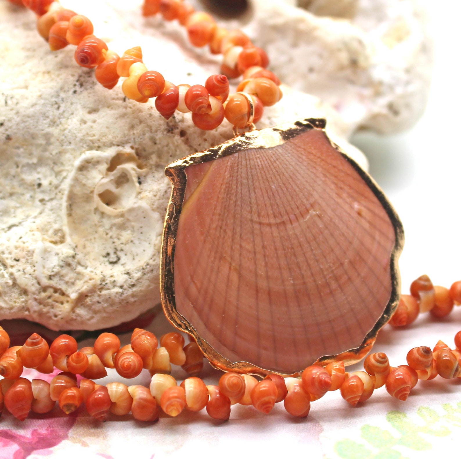 Sea Shell Necklace Mongo Snail and Scalloped Shell Necklace | Etsy