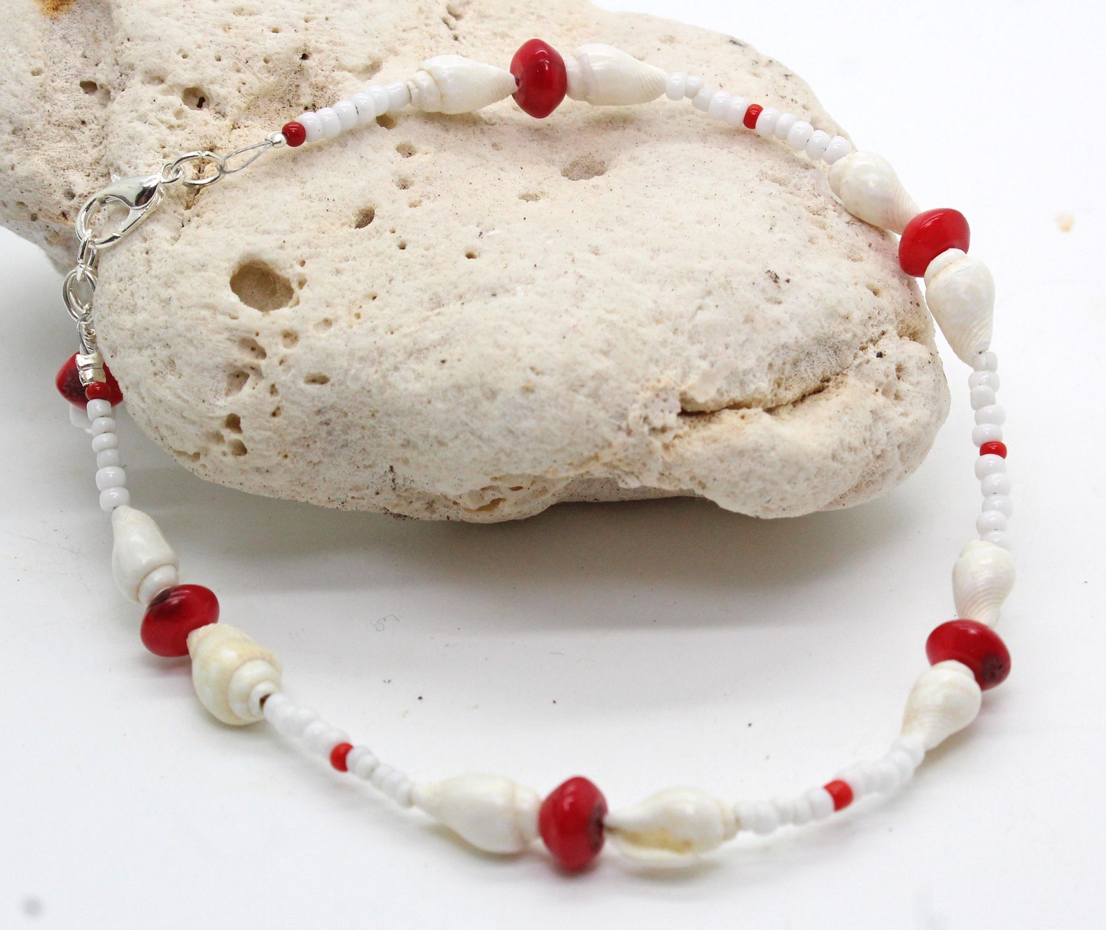 Red Coral and Sea Shell Anklet Beachy Anklet Beach Jewelry | Etsy