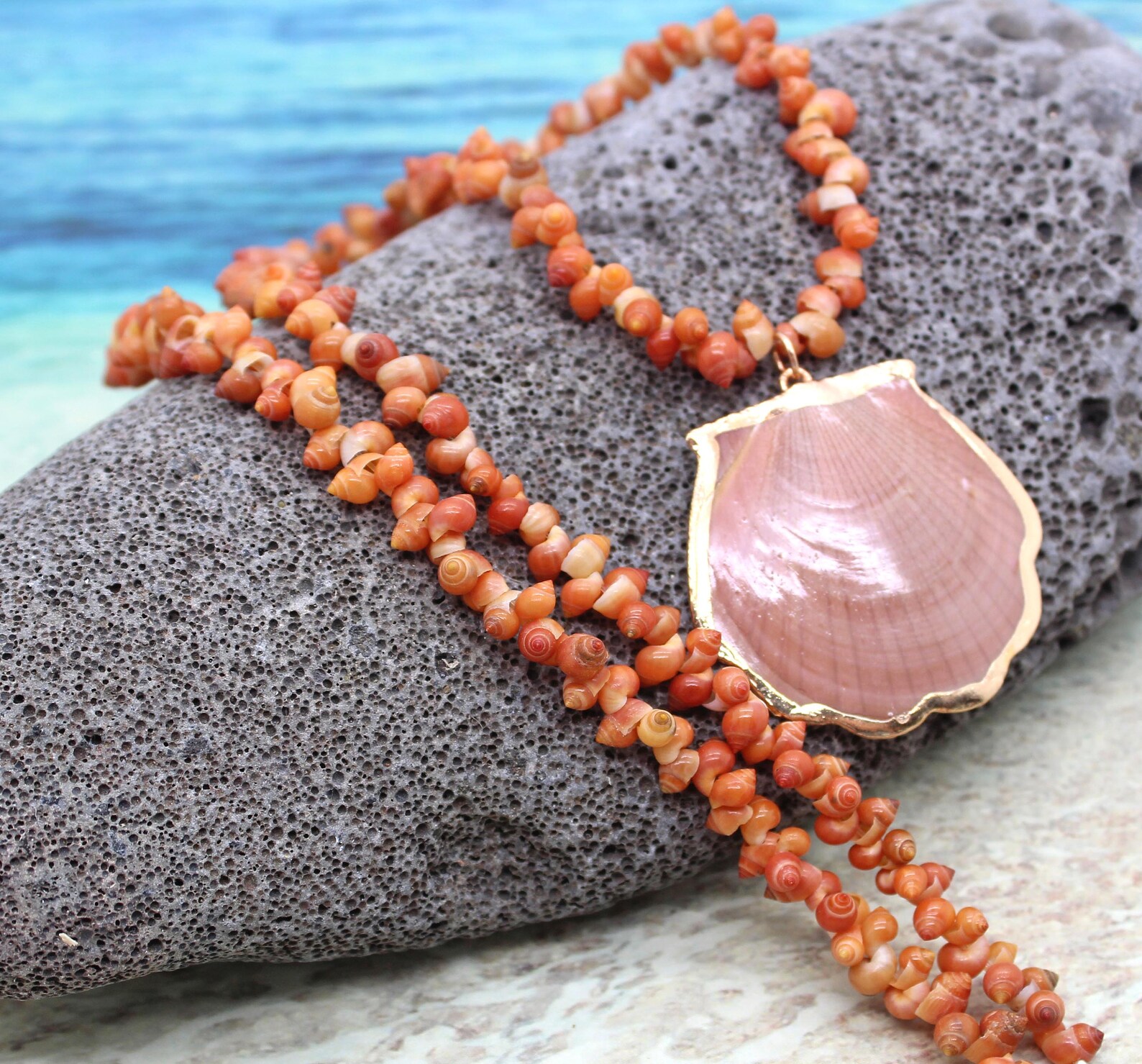 Sea Shell Necklace Mongo Snail and Scalloped Shell Necklace - Etsy