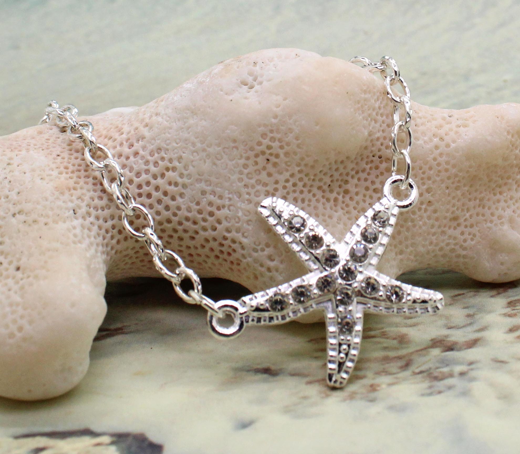 Starfish Anklet with Rhinestones in Gold or Silver Beachy | Etsy