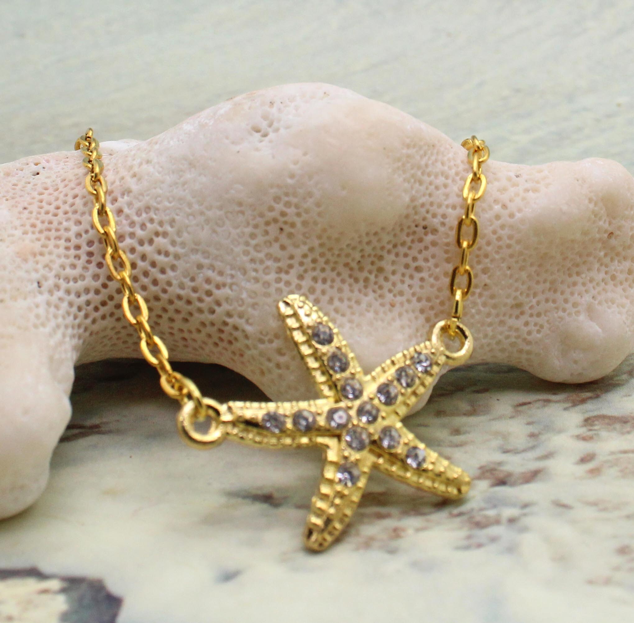 Starfish Anklet with Rhinestones in Gold or Silver Beachy | Etsy