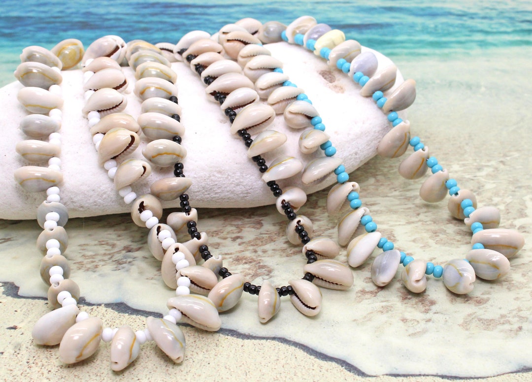 Cowrie Shell Necklace With Tiny Seed Beads / 3 Colors / Sea Shell ...
