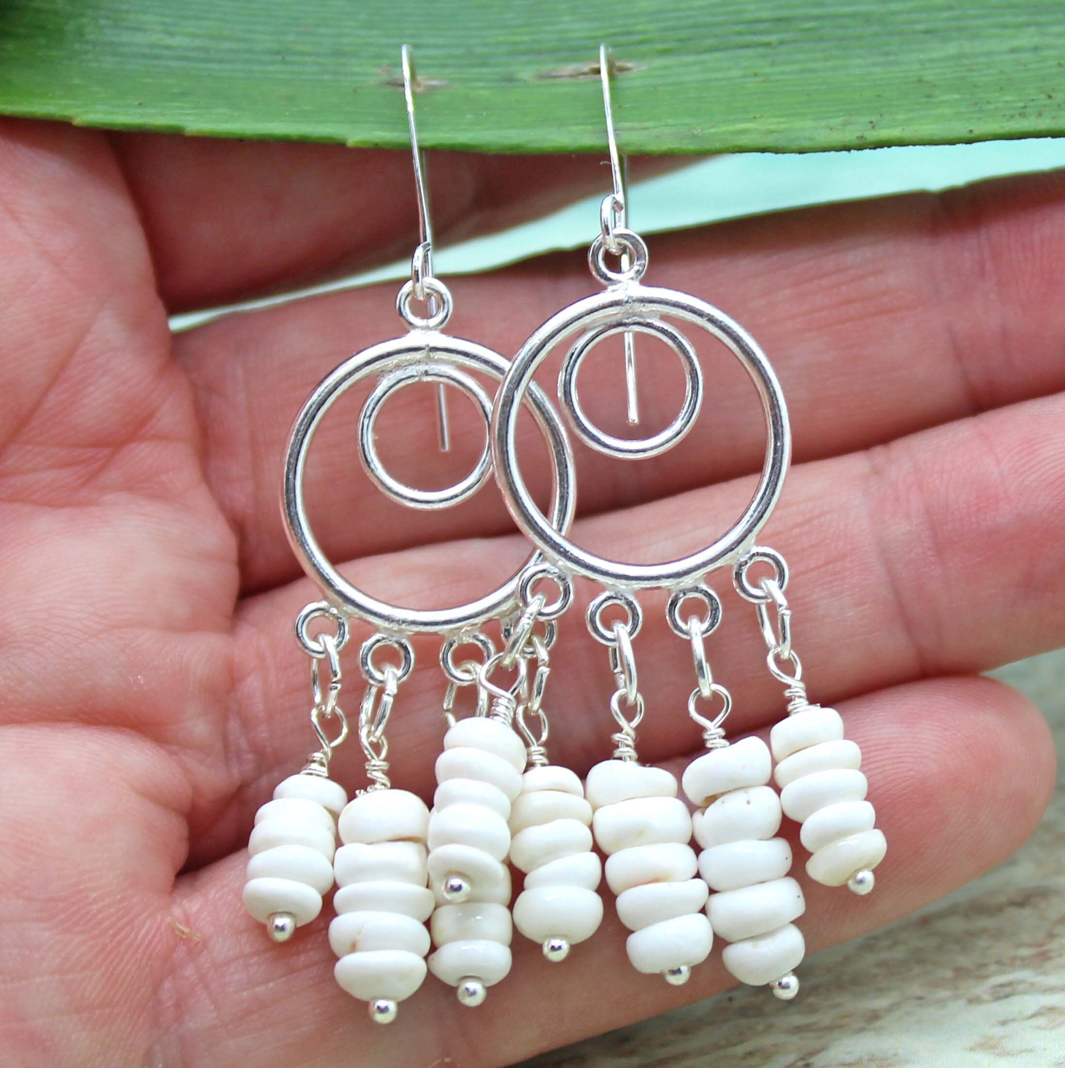 Puka Shell Dangle Earrings Chandelier Earrings Beach | Etsy