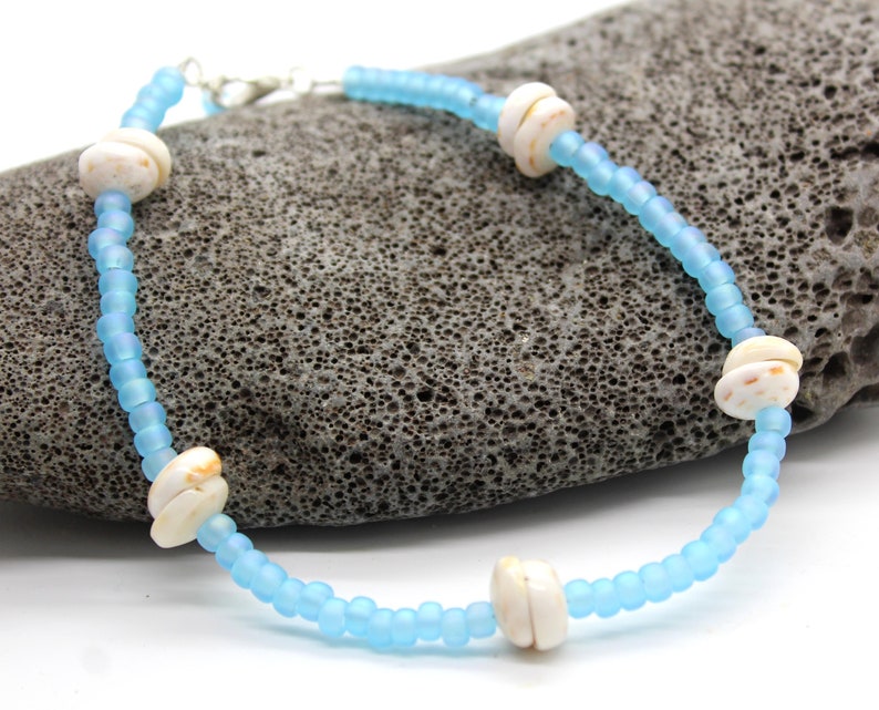 Puka Shell Anklet With Turquoise Seed Beads Beach Jewelry - Etsy