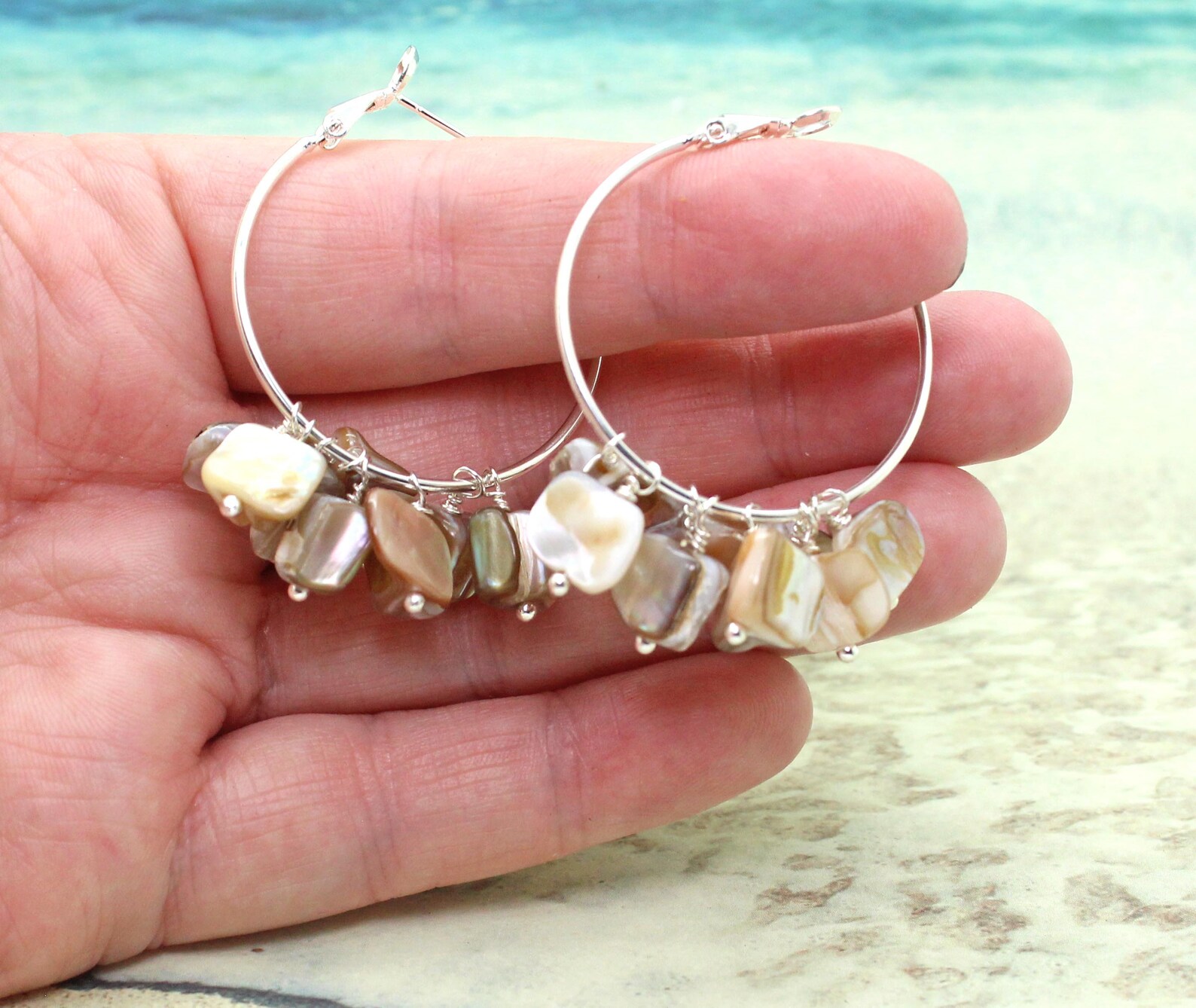 Sea Shell Hoop Earrings Mother of Pearl Earrings Earrings - Etsy