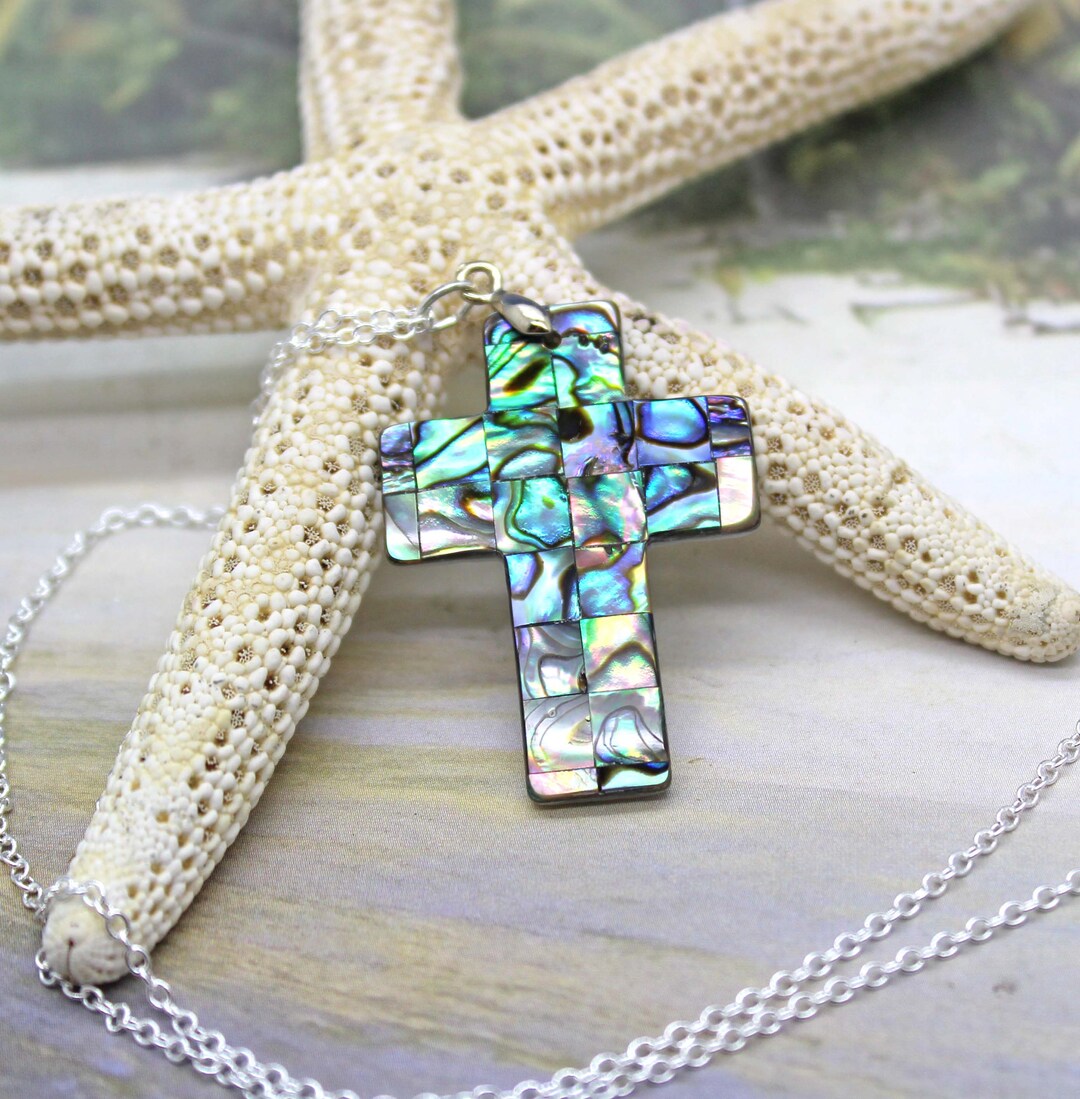 Abalone Cross Inlaid Shell Crucifix Cross Necklace Shell - Etsy