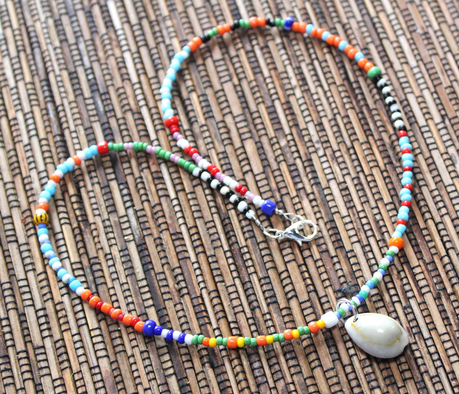 Seed Bead Necklace with Cowrie Shell Beach Jewelry Beach | Etsy