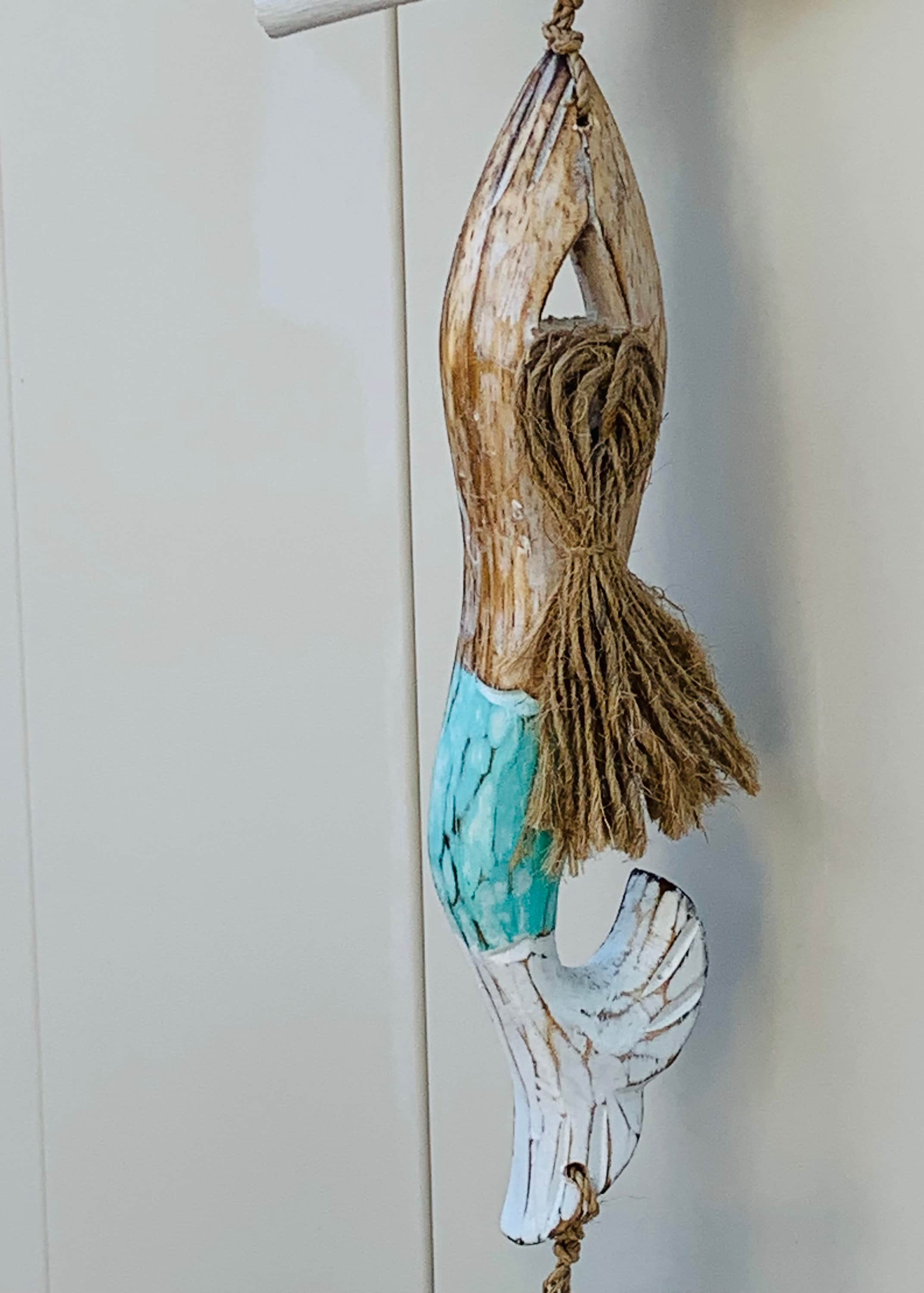 Carved and Painted Handcrafted Wooden Mermaids With Seagrass Hair ...