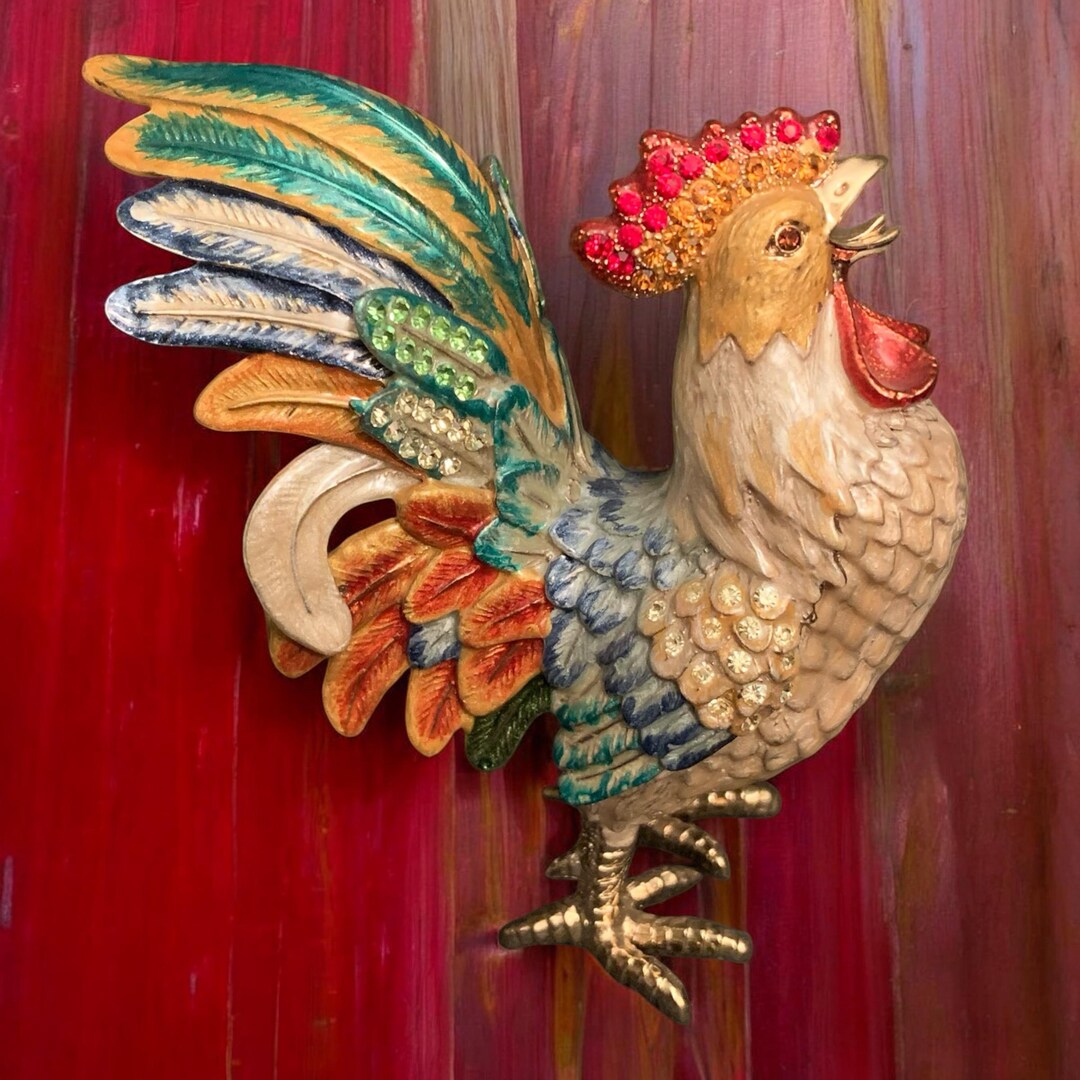 Vintage Like New Handcrafted Rooster Jeweled Trinket Box by RUCINNI ...