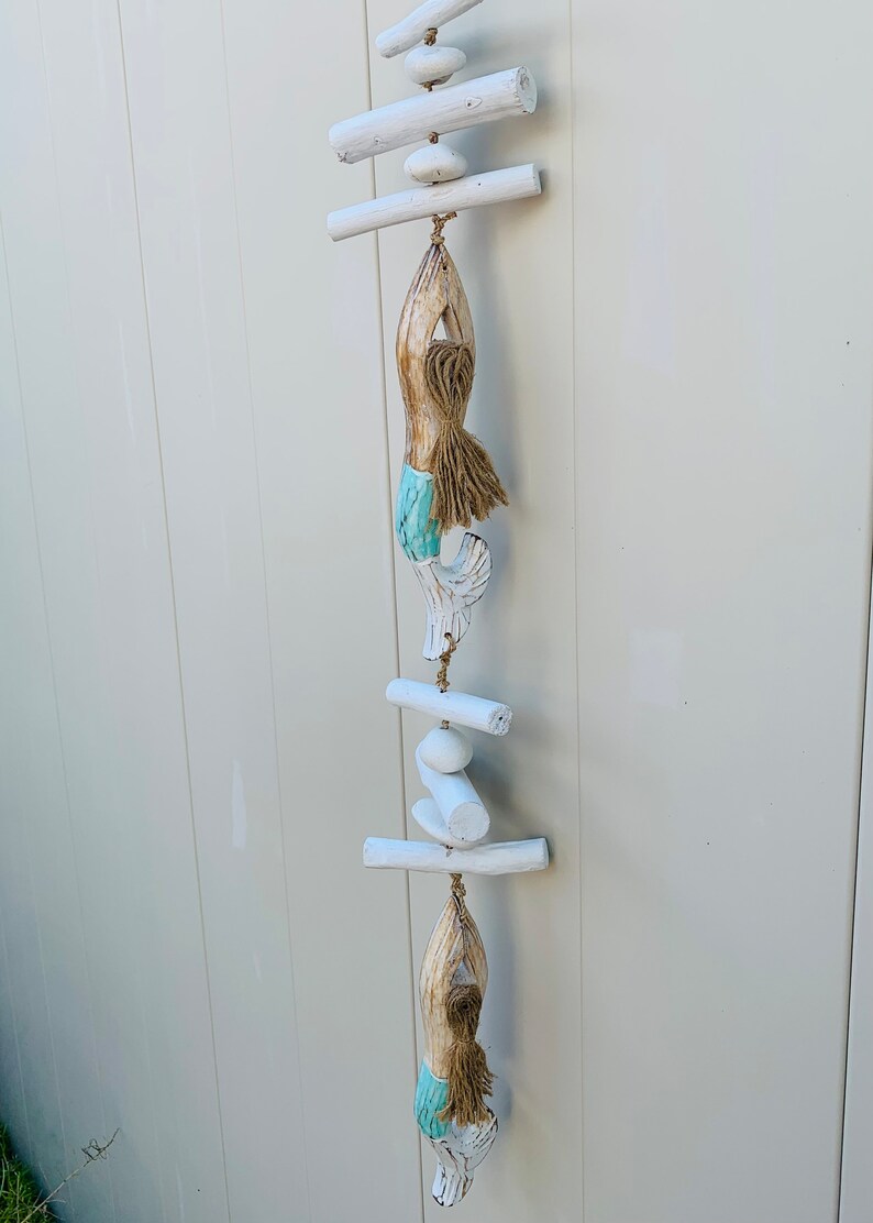 Carved and Painted Handcrafted Wooden Mermaids With Seagrass Hair ...