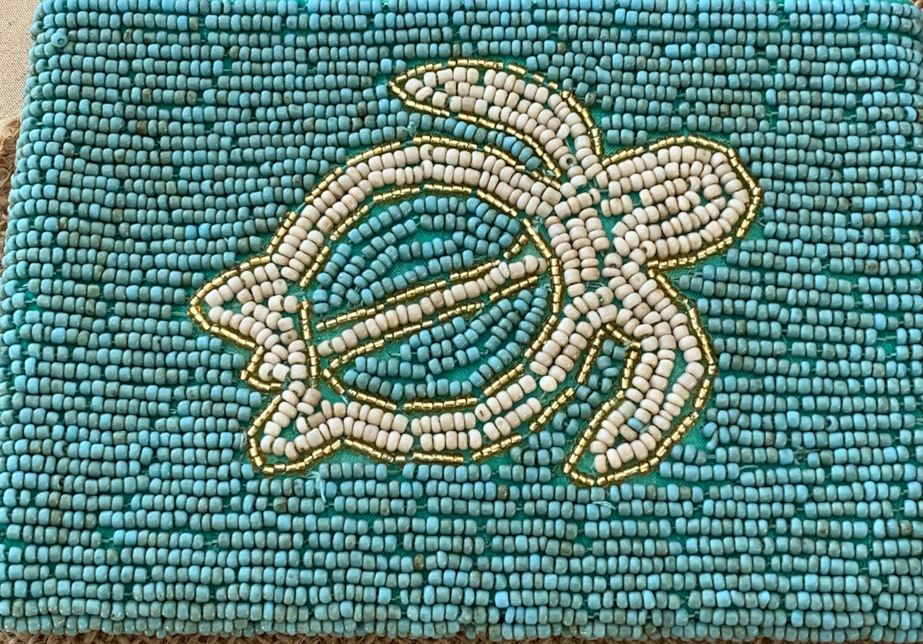 Beaded Island Inspired Coin Purse Hibiscus Sea Turtle Teal Tan - Etsy