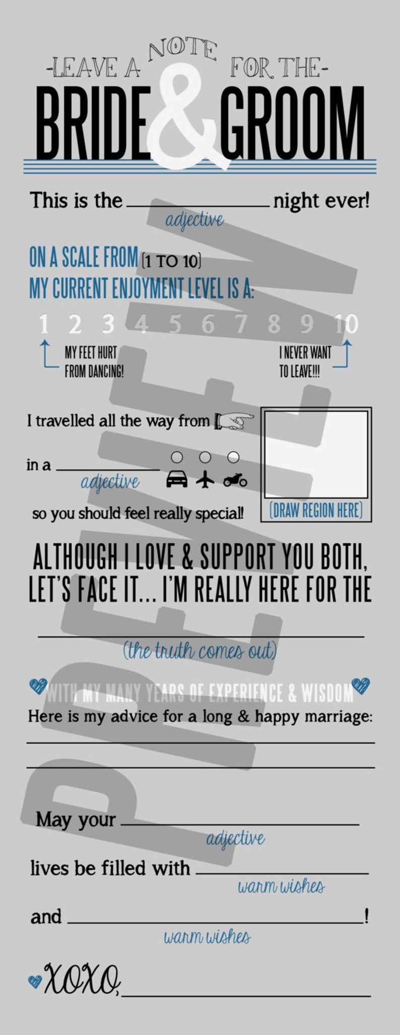 Wedding Note to Bride & Groom - UK - DIY - Instant Download (digital ...