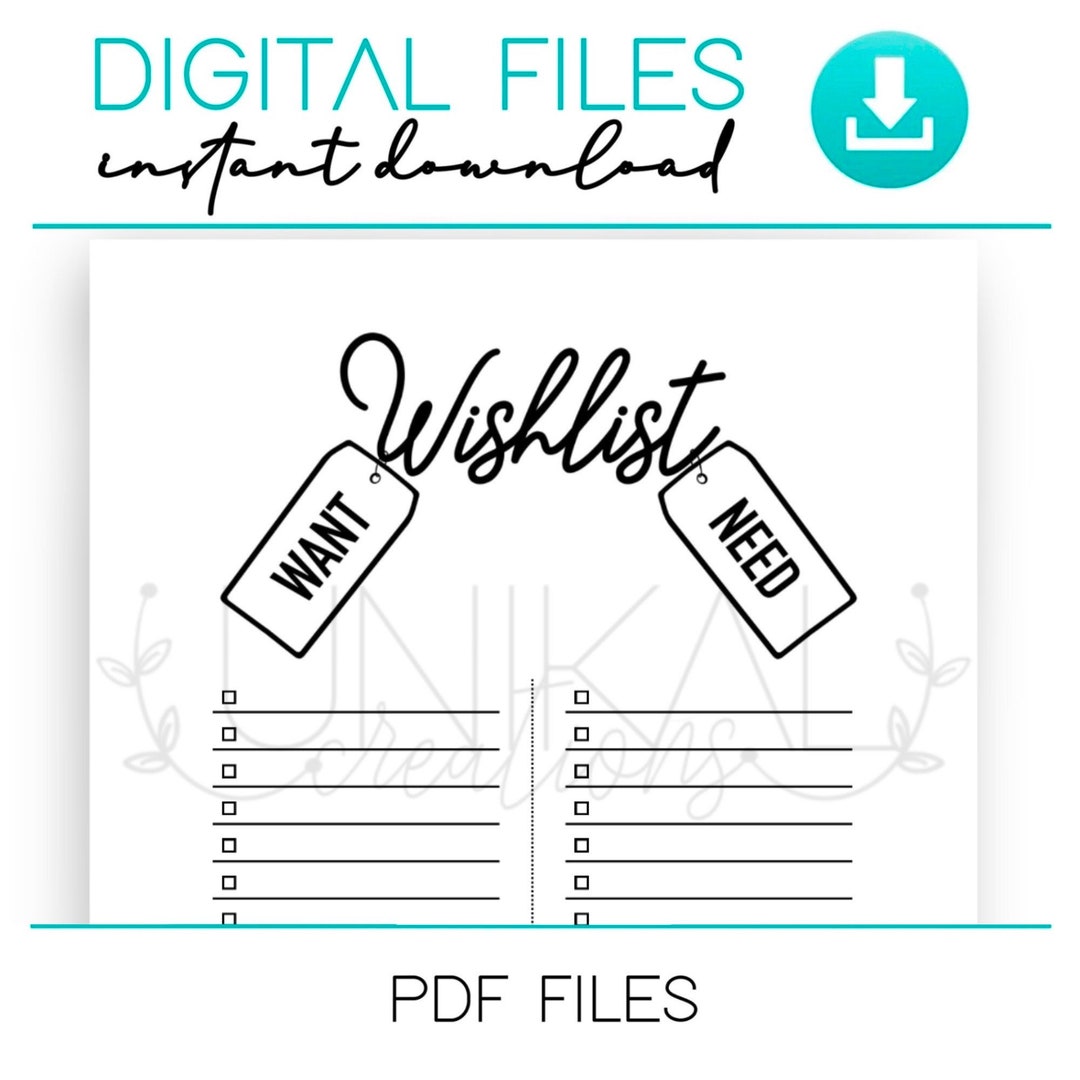 Wishlist Template | Printable Digital File | Instant Digital Download ...