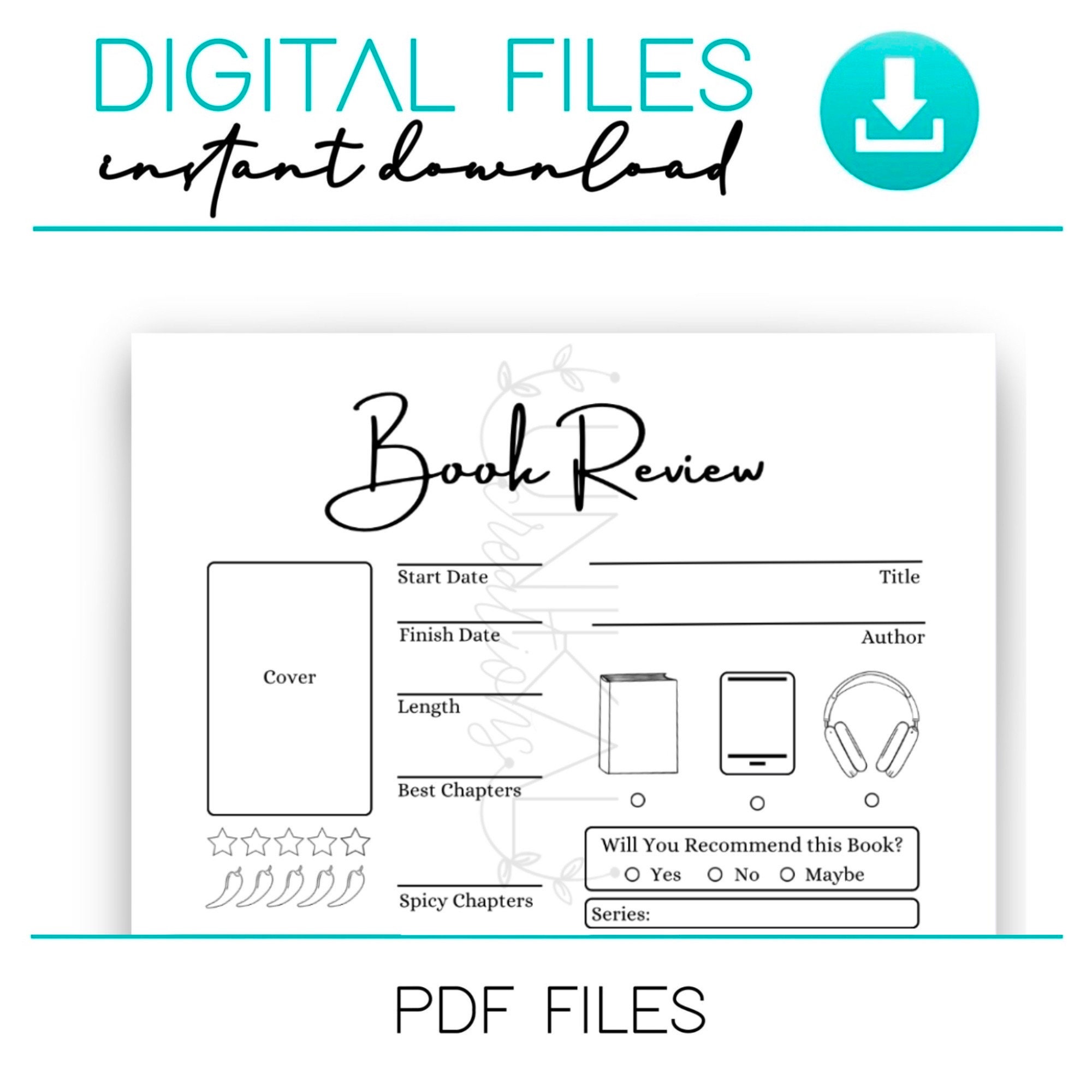 Book Review | Printable Digital File | Instant Digital Download, PDF ...