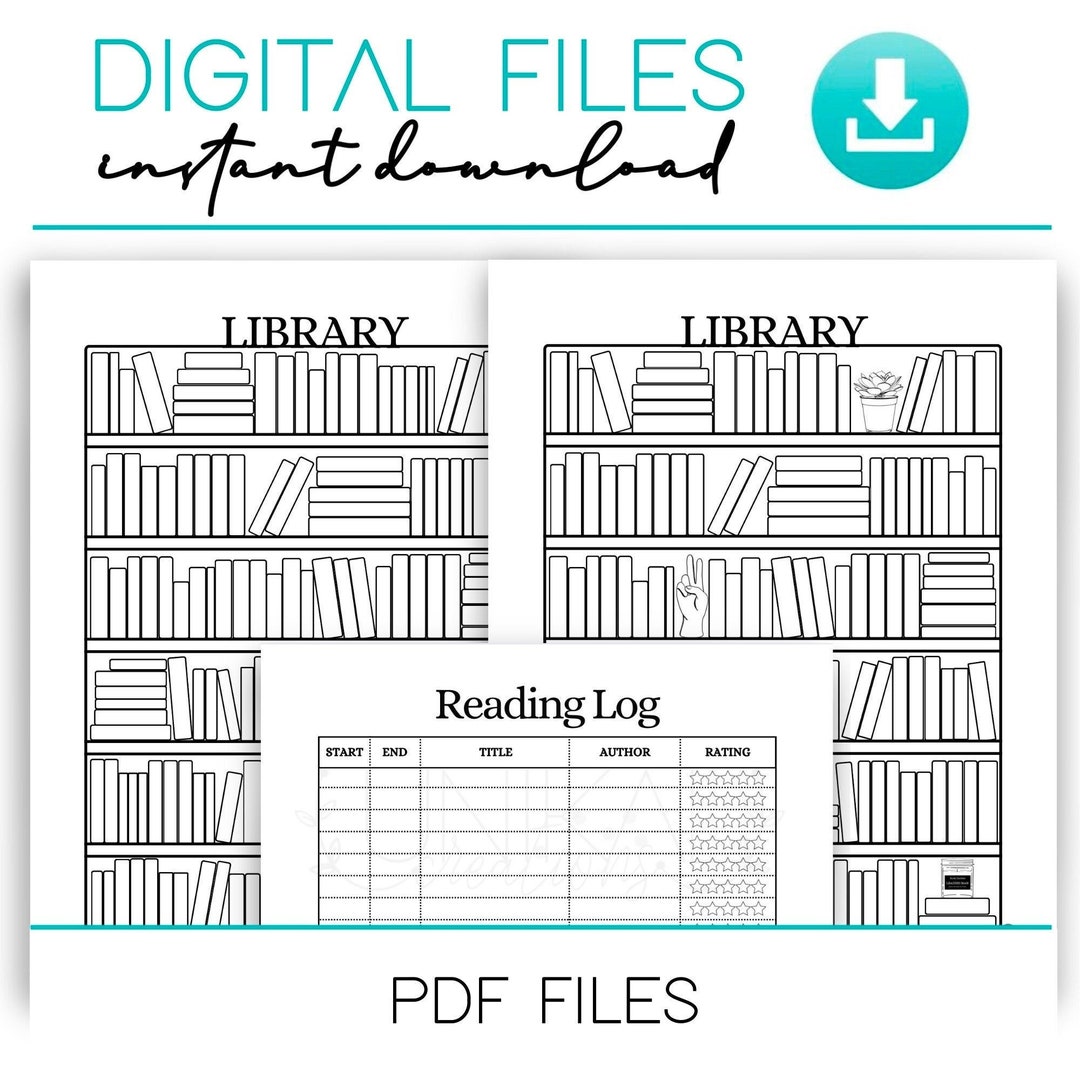 Reading Log | Bookshelf Library - Instant Digital Download, PDF, Hand ...
