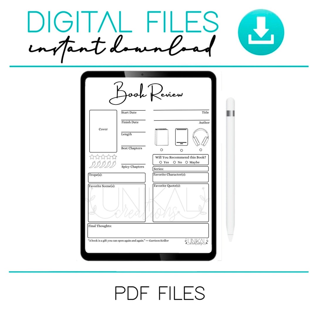 Book Review | Printable Digital File | Instant Digital Download, PDF ...