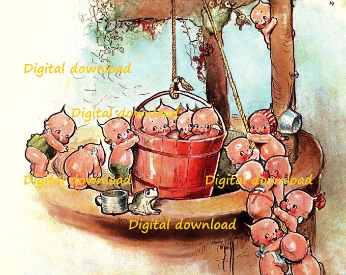 Wishing Well Kewpie Image, Instant Digital Download, Kewpies in a ...