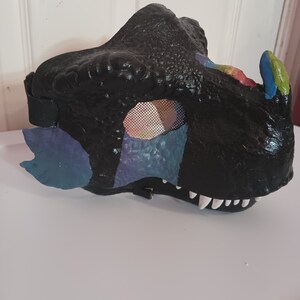 T Rex Dino Mask Premade With Moving Jaw Black Rainbow and Cool Color ...