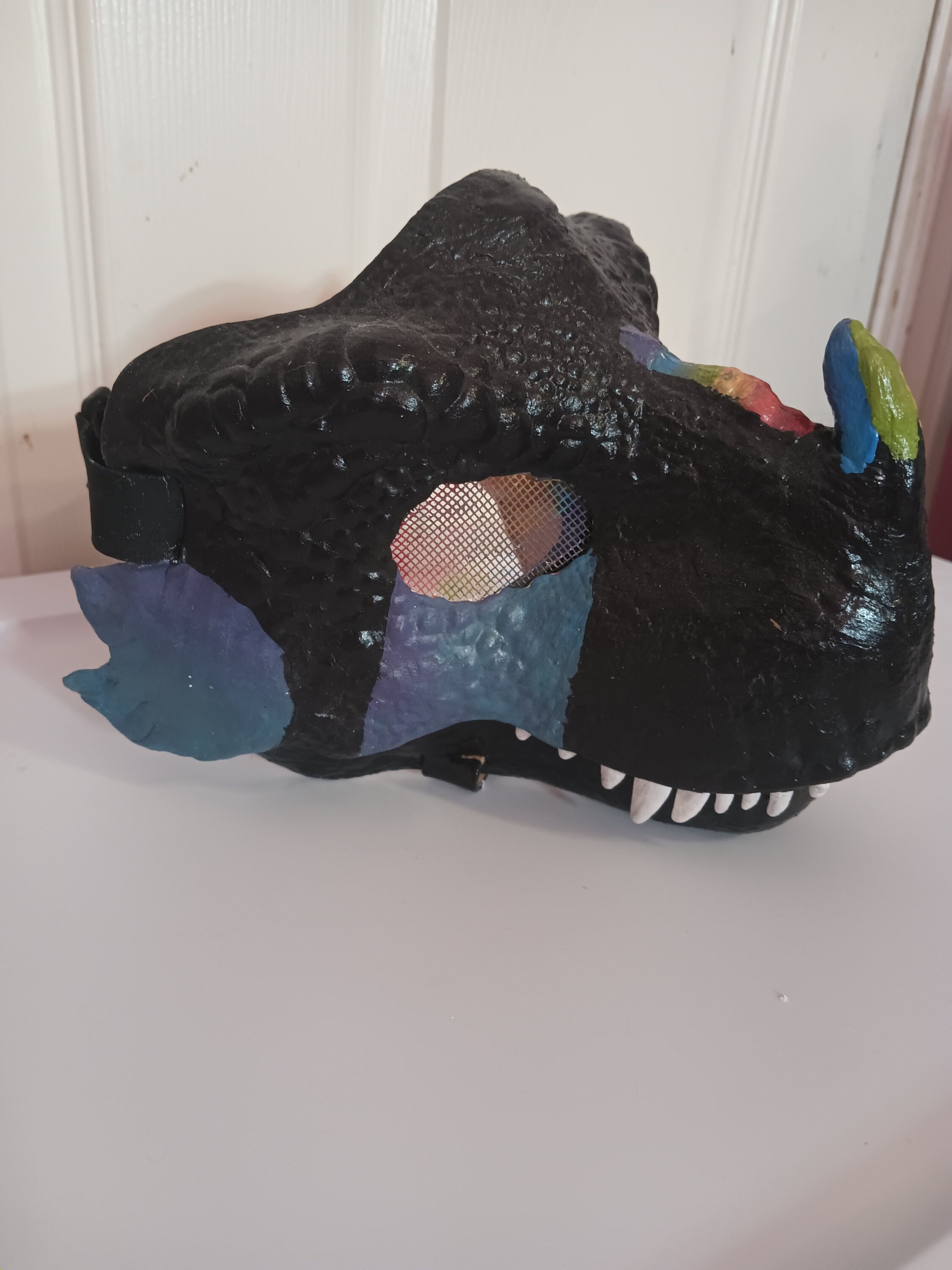 T Rex Dino Mask Premade With Moving Jaw Black Rainbow and Cool Color ...