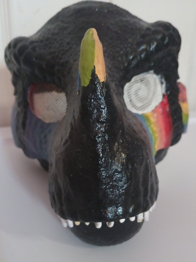 T Rex Dino Mask Premade With Moving Jaw Black Rainbow and Cool Color ...