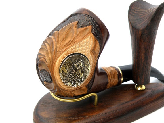 Wooden Pipe Carved Wolf Smoking Pipe Wolf Howls at the Moon - Etsy