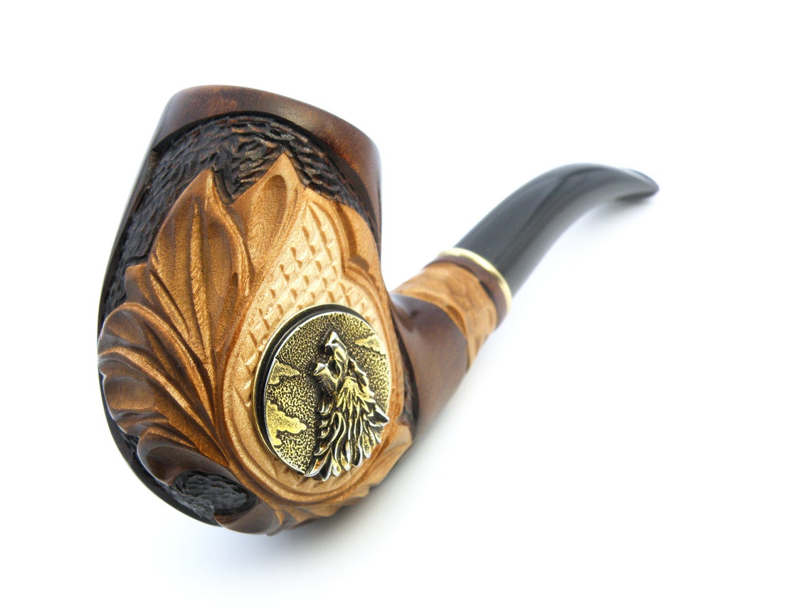 Wooden Pipe Carved Wolf Smoking Pipe Wolf Howls at the Moon - Etsy Canada