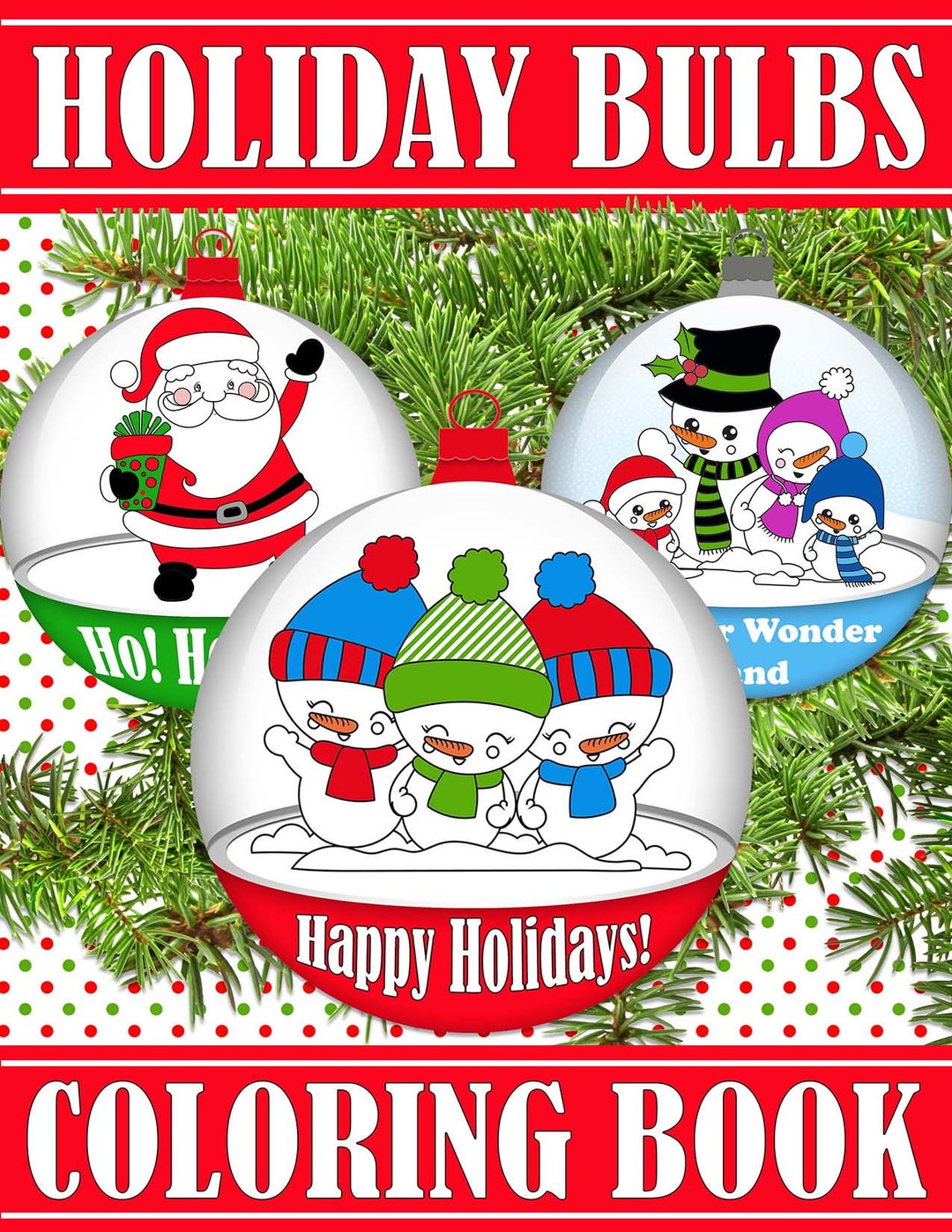 Libro para colorear de Navidad Santa y Rodolfo Snowman-Holiday Bulbs ...