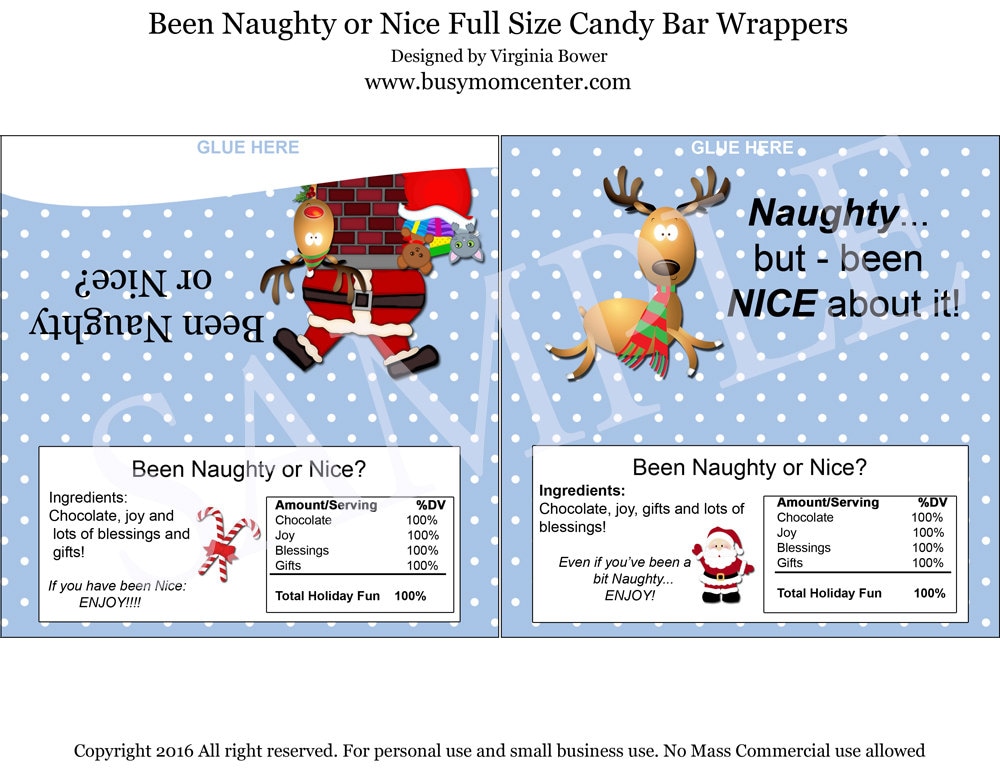 Been Naughty or Nice Candy Bar Wrappers Christmas Candy Bar Wrappers ...