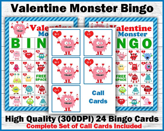 Valentine Monster Bingo Game Printable Bingo Game | Etsy