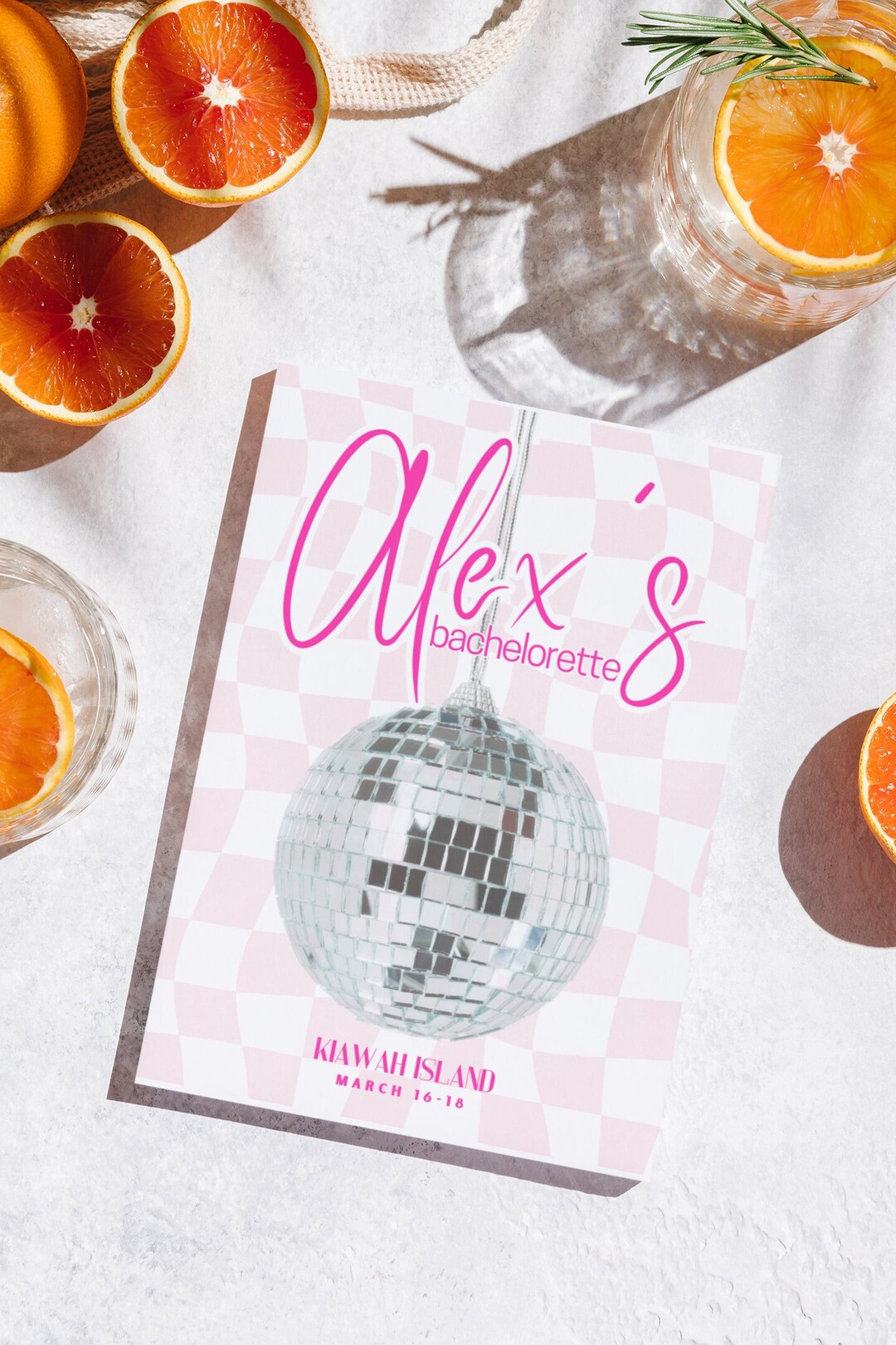 Checkered Pink Disco Bachelorette Itinerary - Bachelorette Party ...