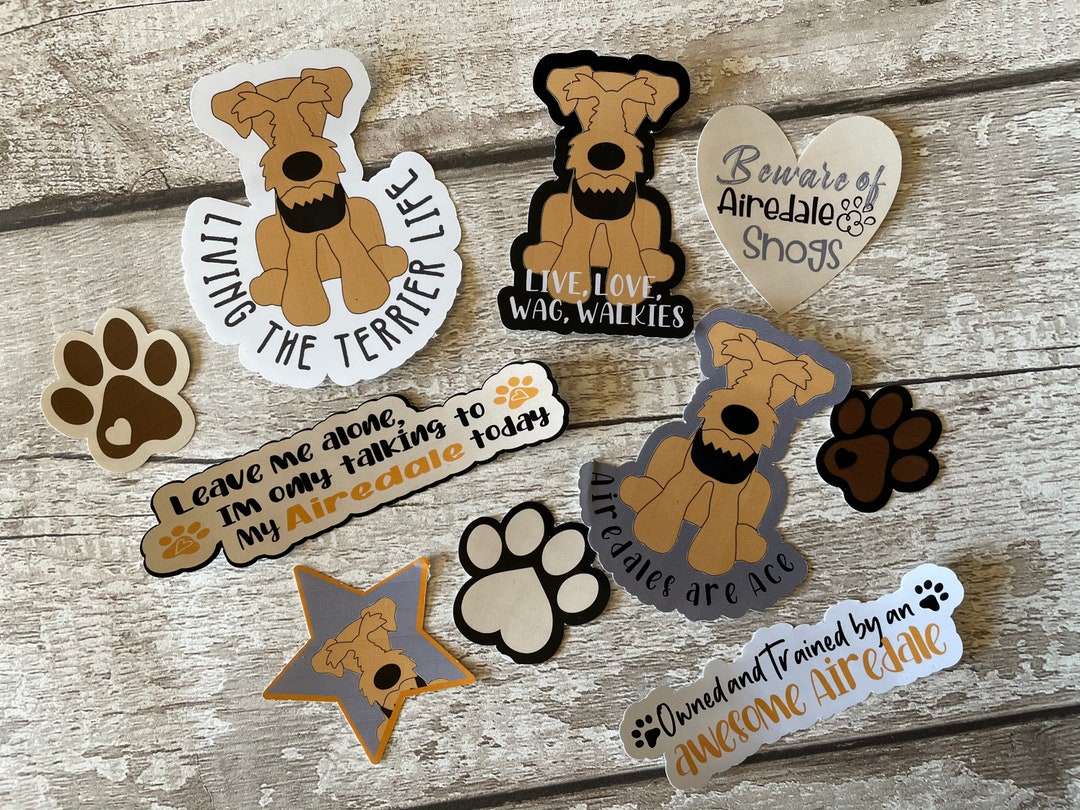 Pack of 10 Vinyl Print Airedale Terrier , Stickers. Perfect for Dog ...