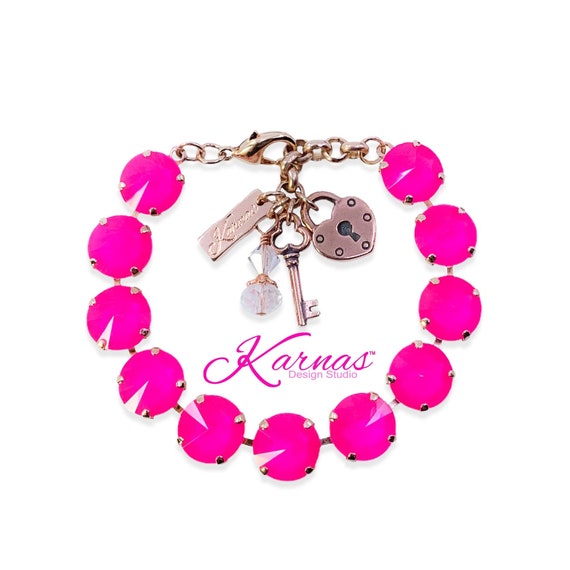 ELECTRIC PINK 12mm Charm Bracelet genuine Crystal pick Your - Etsy