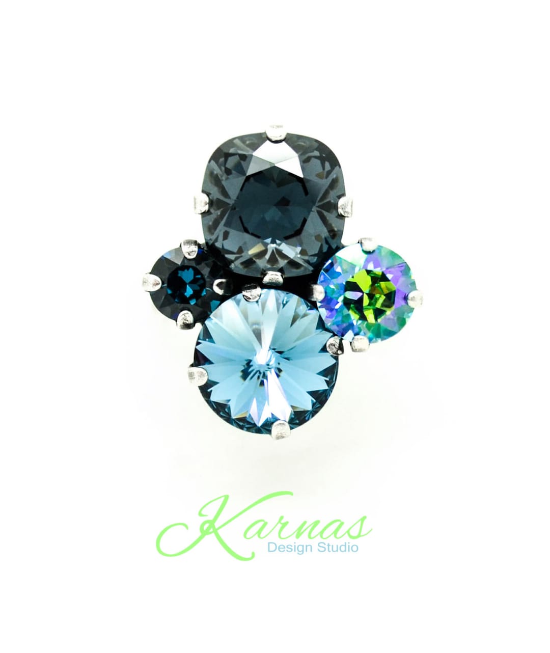 THUNDERSTORM MIX 12/8/6mm Adjustable Ring *KDS Premium Crystal *choose ...