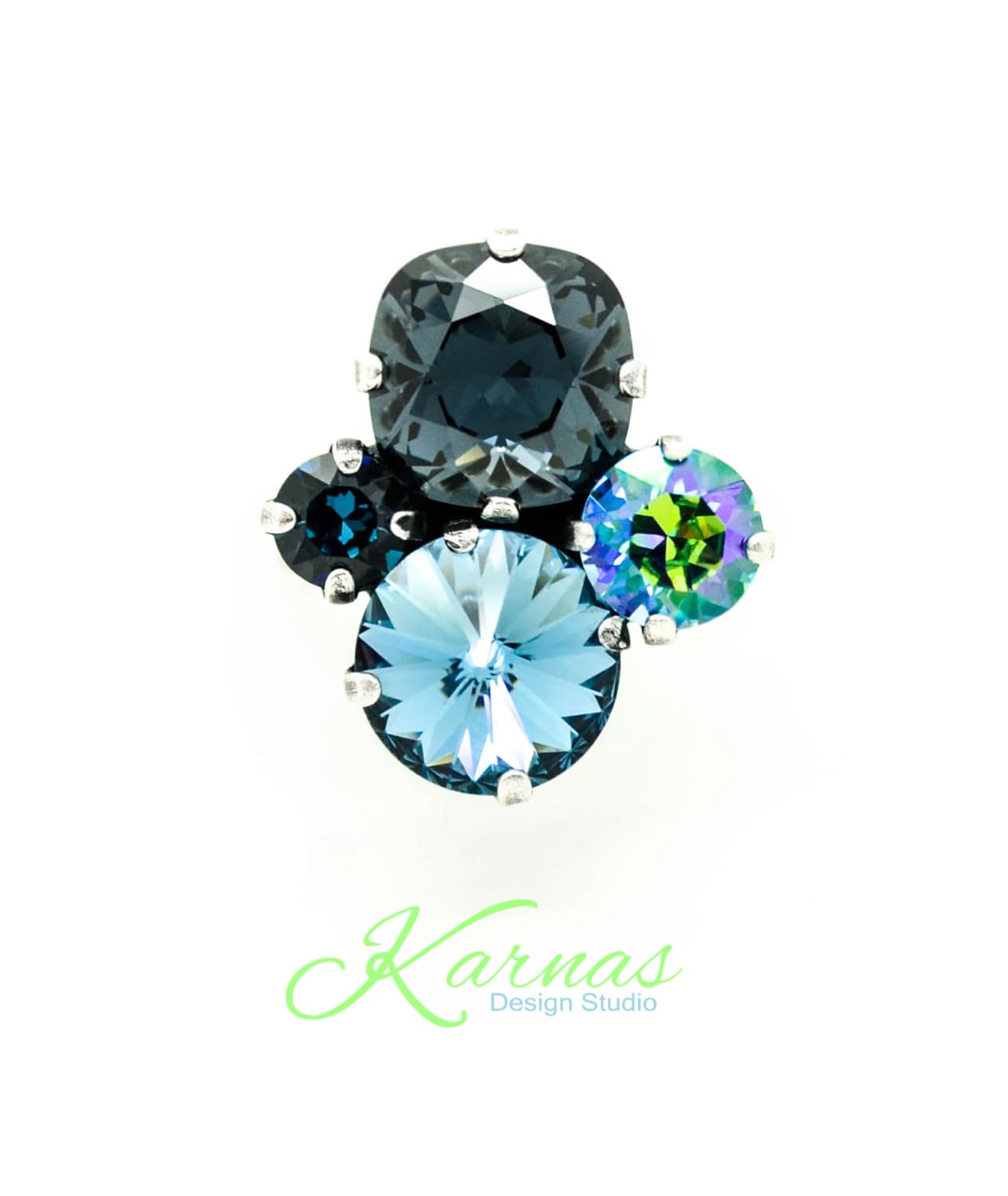 THUNDERSTORM MIX 12/8/6mm Adjustable Ring *KDS Premium Crystal *choose ...